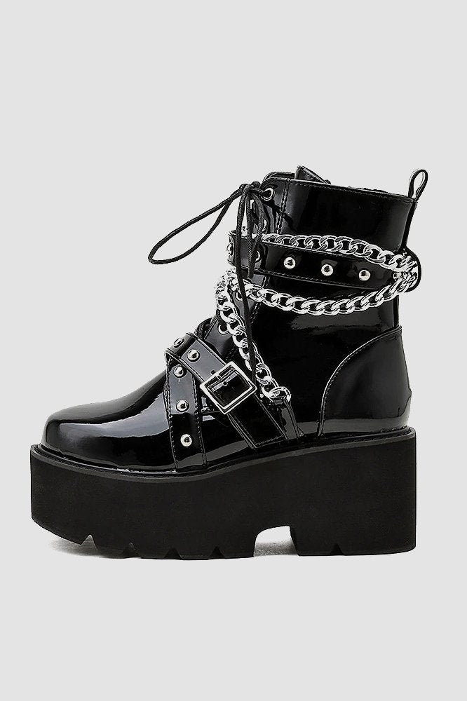 Mall Goth Chain Strap Boots Alt Style Aesthetic Boots Gothic Boots Nu ...