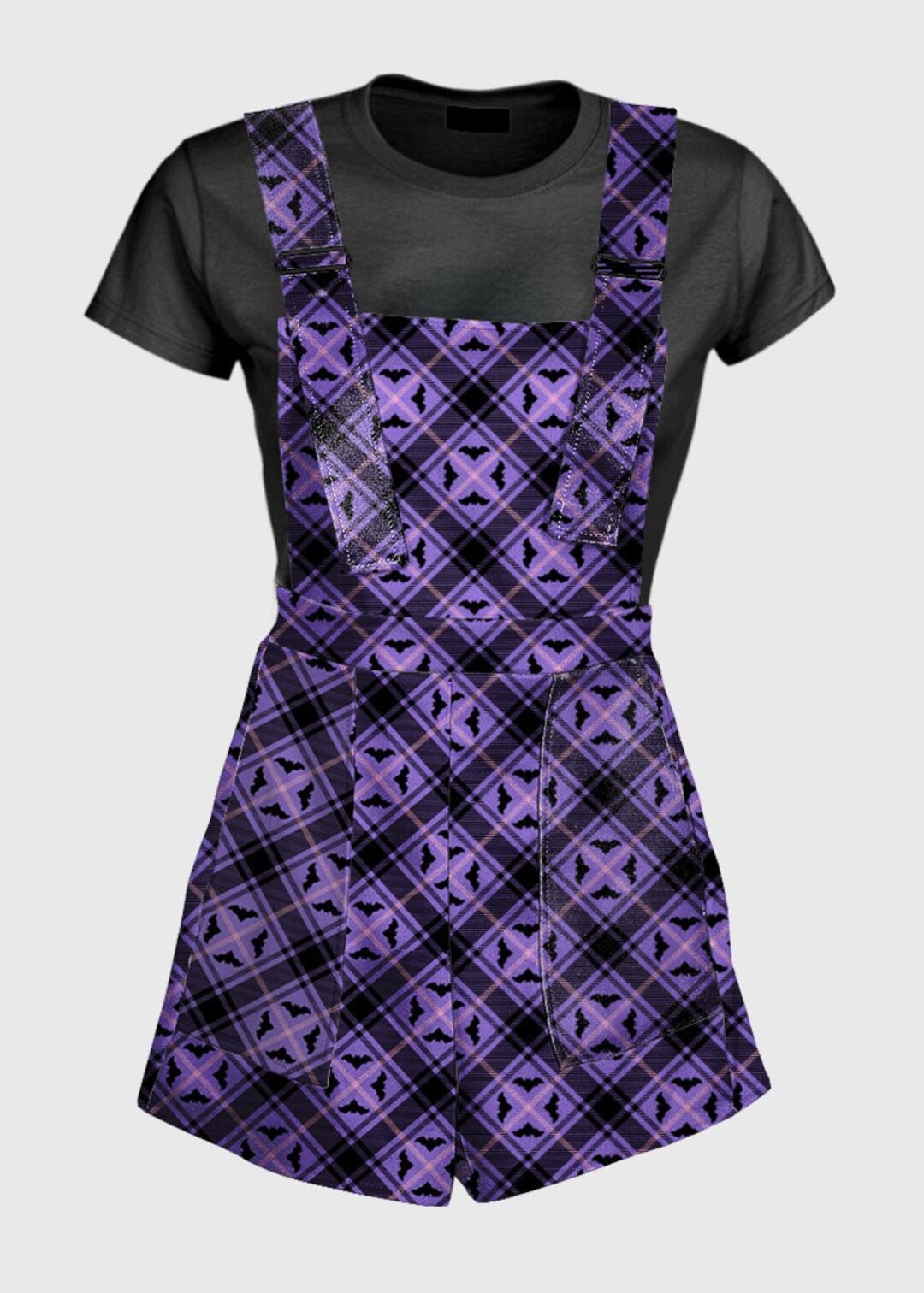 Bat Purple Plaid Gothic Overalls - Etsy