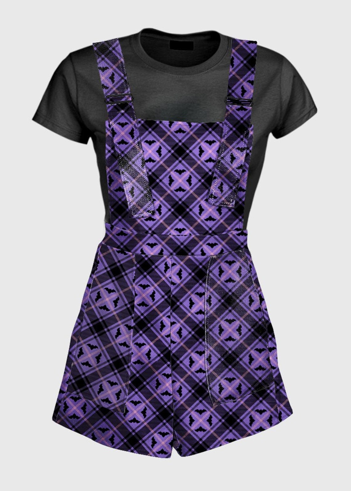 Bat Purple Plaid Gothic Overalls - Etsy