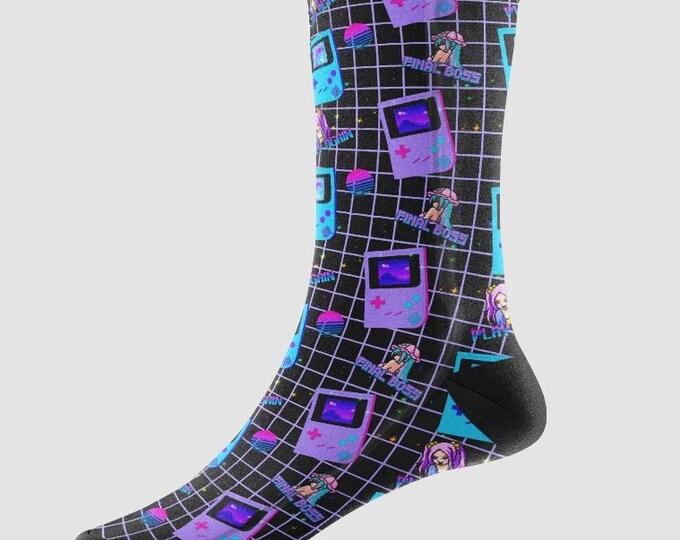 Aesthetic Video Game Crew Socks Anime Glitch Socks, Vaporwave, Gameboy ...