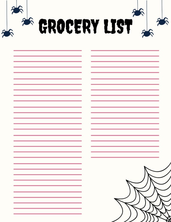 Minimalist Pink Halloween Grocery List Planner - Etsy