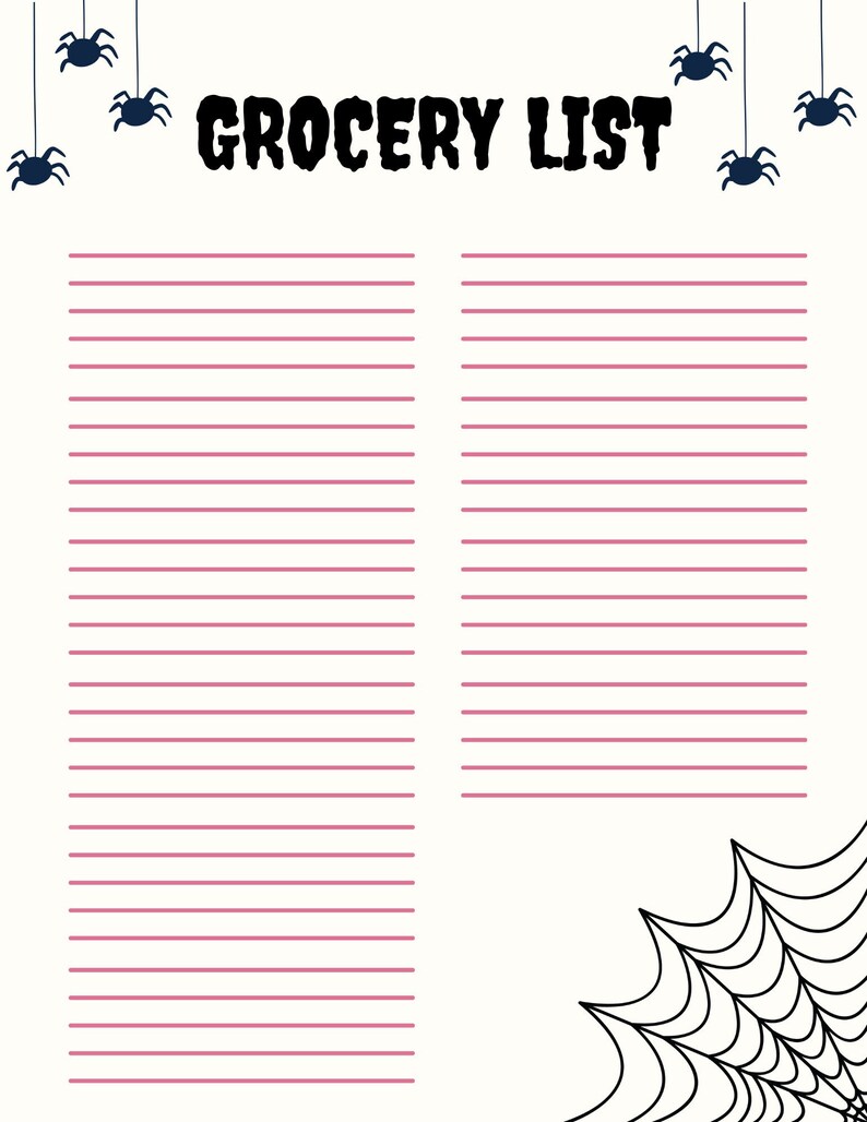 Minimalist Pink Halloween Grocery List Planner - Etsy