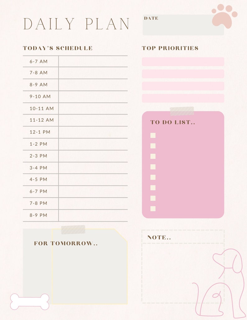 Cute Pink Dog-themed Daily Planner - Etsy