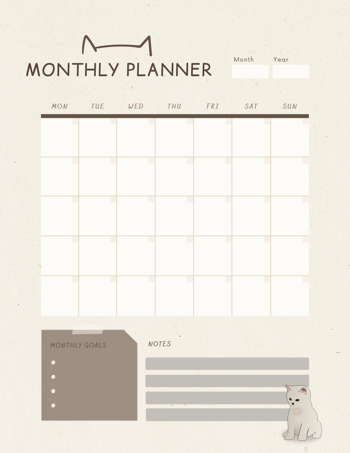 Cat-themed Monthly Planner - Etsy