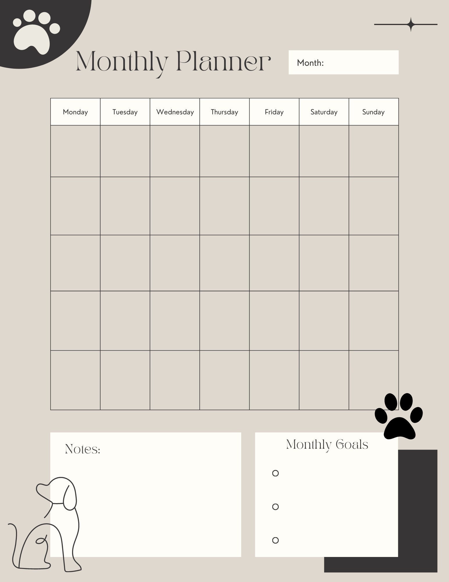 Dog Paw Print Monthly Planner - Etsy