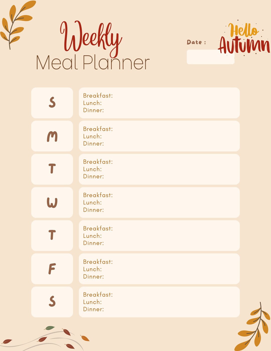 Autumn Weekly Meal Planner - Etsy