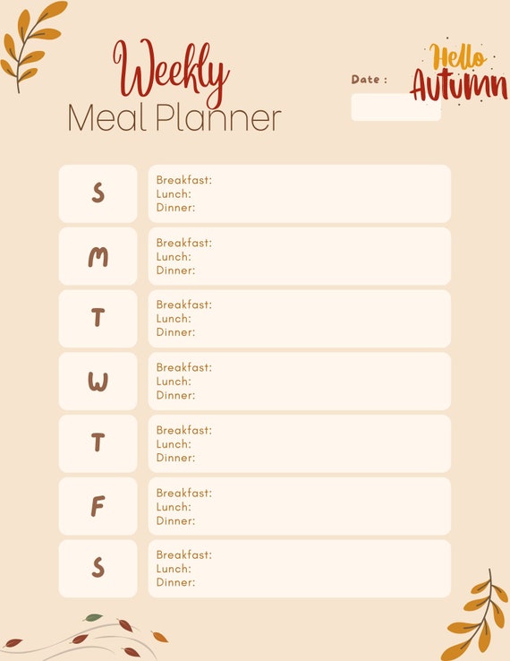 Autumn Weekly Meal Planner - Etsy