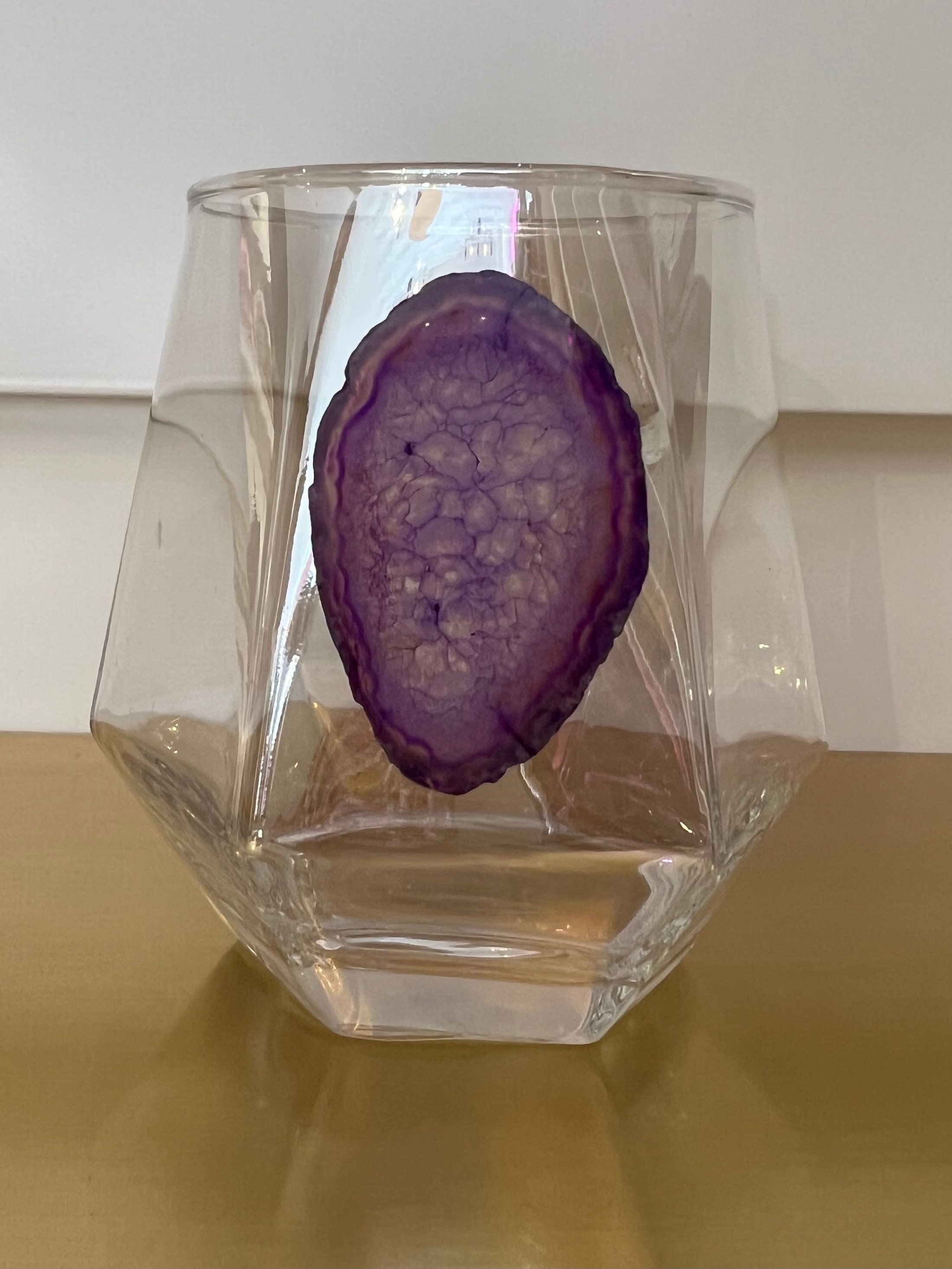 Agate Geode Stemless Wine Glass: Iridescent Angular Glass - Etsy