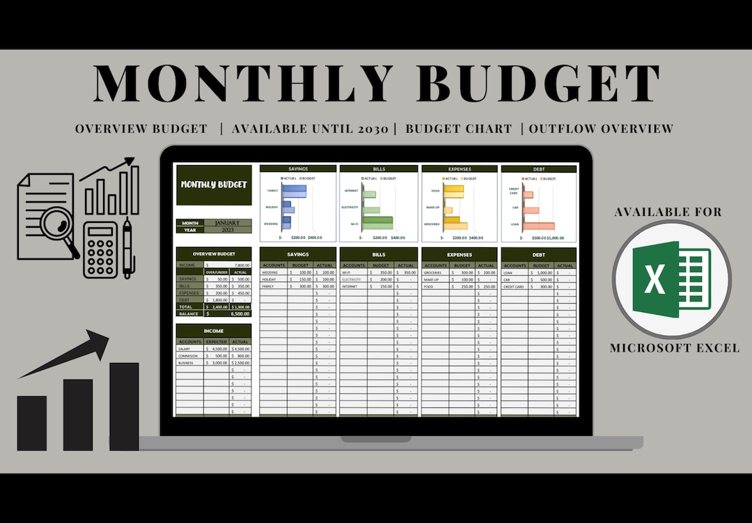 Monthly Budget Planner Microsoft Excel - Etsy