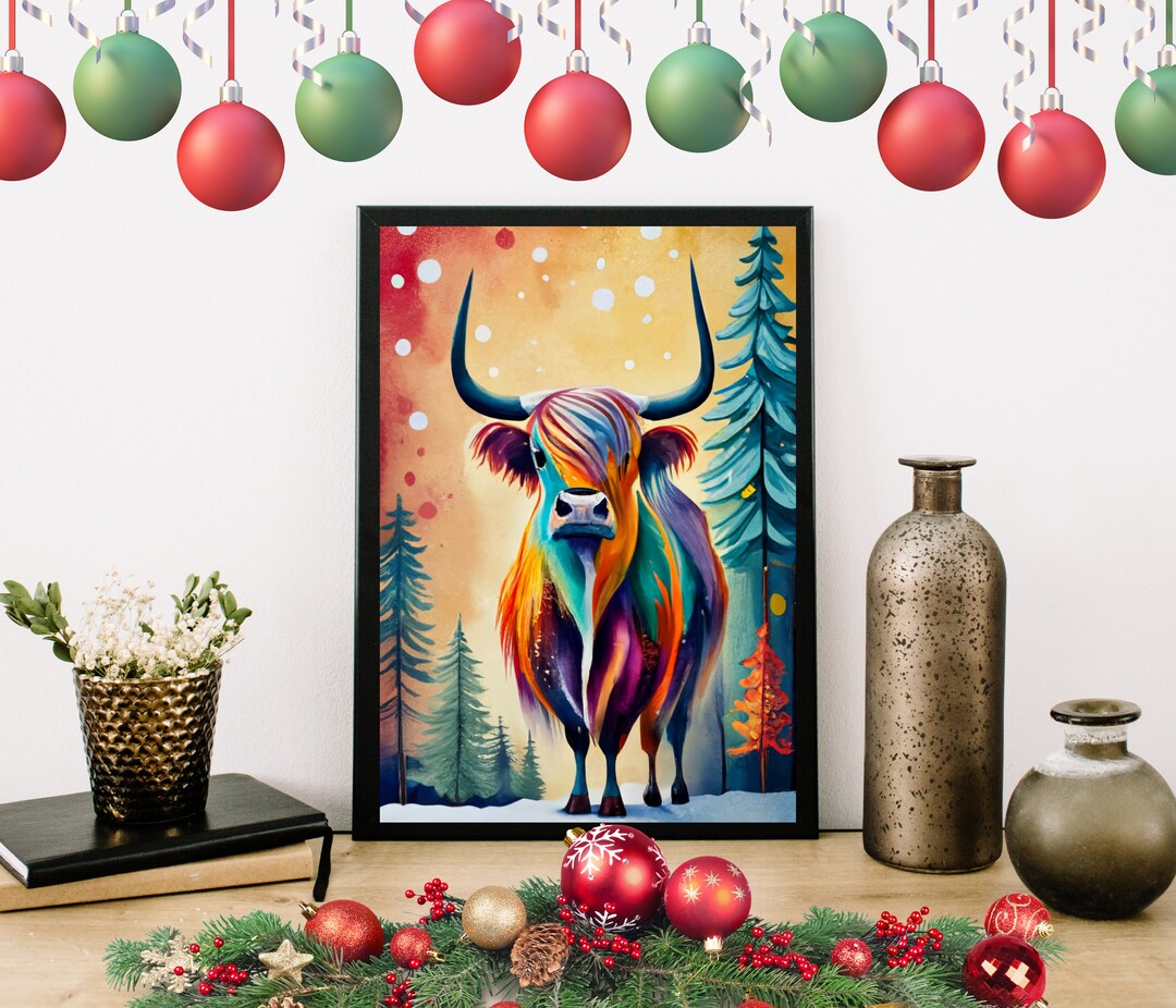 Highland Cow Watercolor Printable Wall Art Highland Cow Holiday Print ...