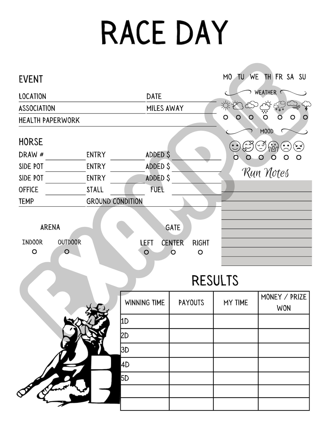 Barrel Racing Logbook Printable Logbook for Equestrian Gift for Horse ...