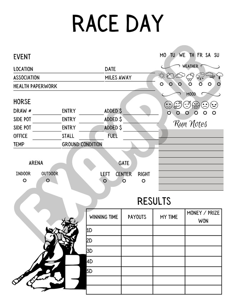Barrel Racing Logbook Printable Logbook for Equestrian Gift for Horse ...