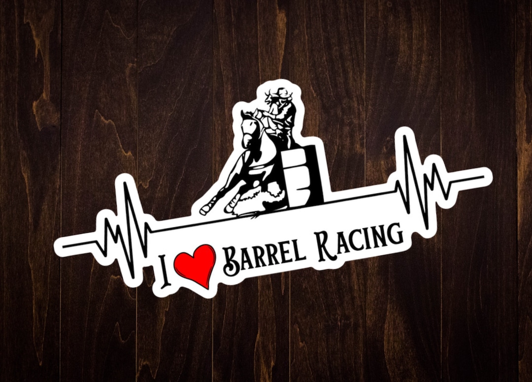 Barrel Racer on Horse Bumper Sticker - Heartbeat Graphic - I Love ...