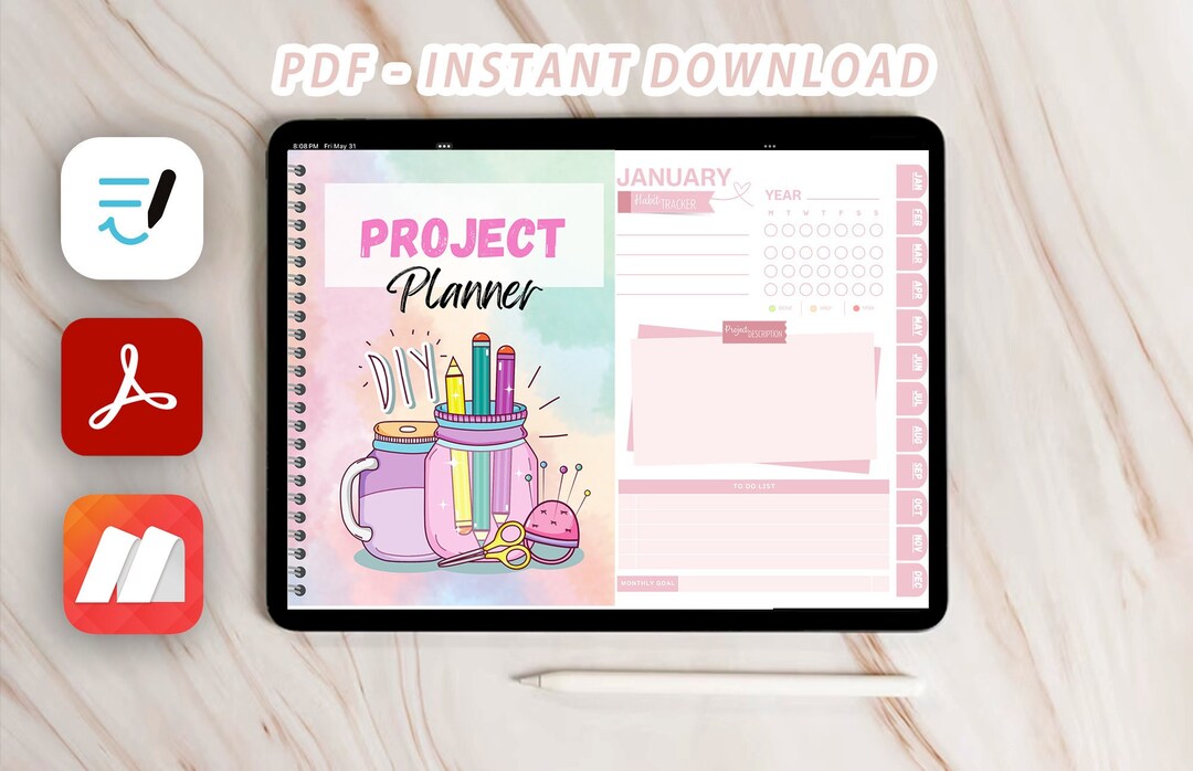 PDF Digital Craft Project Planner, Hyperlinked Monthly Planner ...