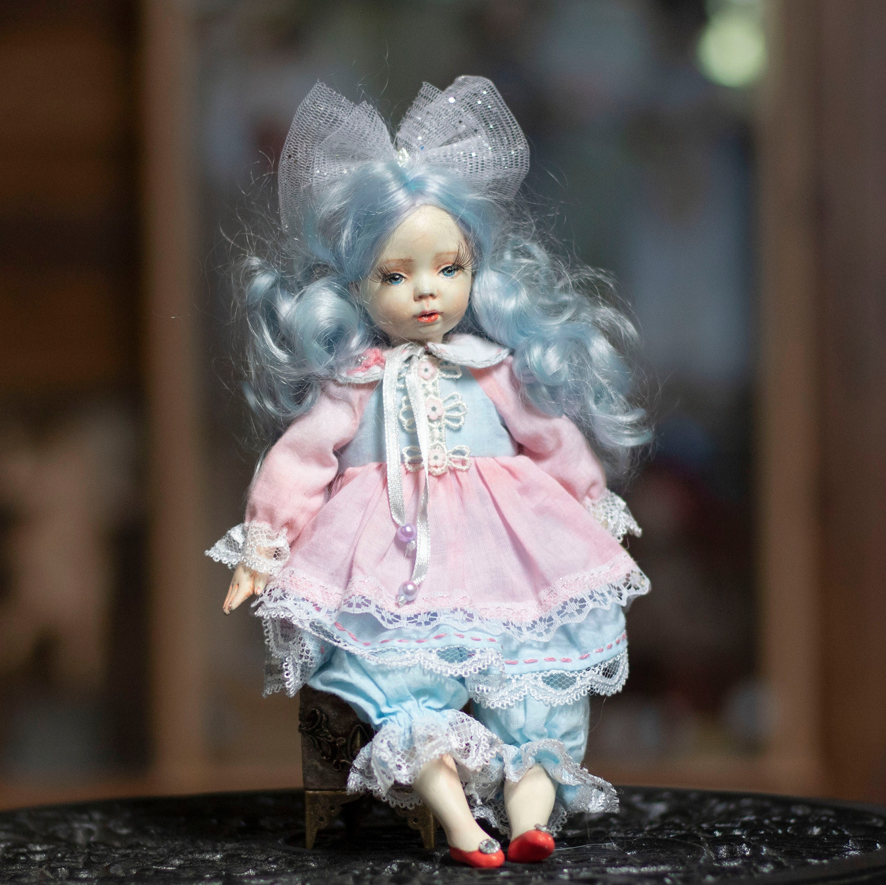 Handmade Art Doll the Girls With Blue Hair Made From La Doll Clay ...
