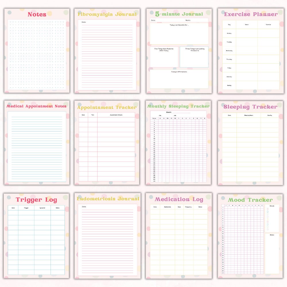 Printable Polka Dot Pain Management Tracker Journal PDF - Etsy