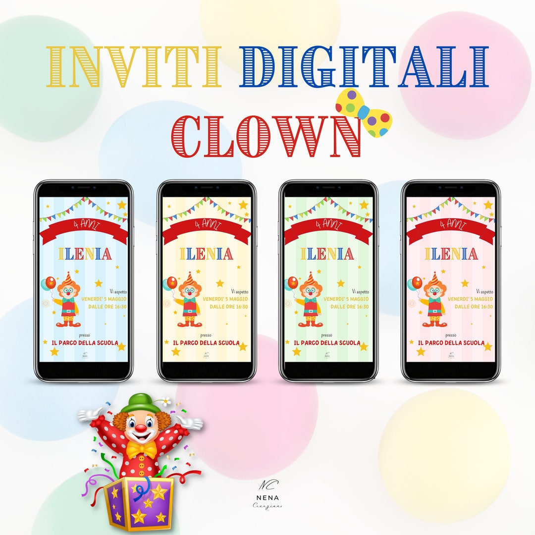 CLOWN Invitation Whatsapp Party Invitation, 1 Year, 2 Years, Baptism ...