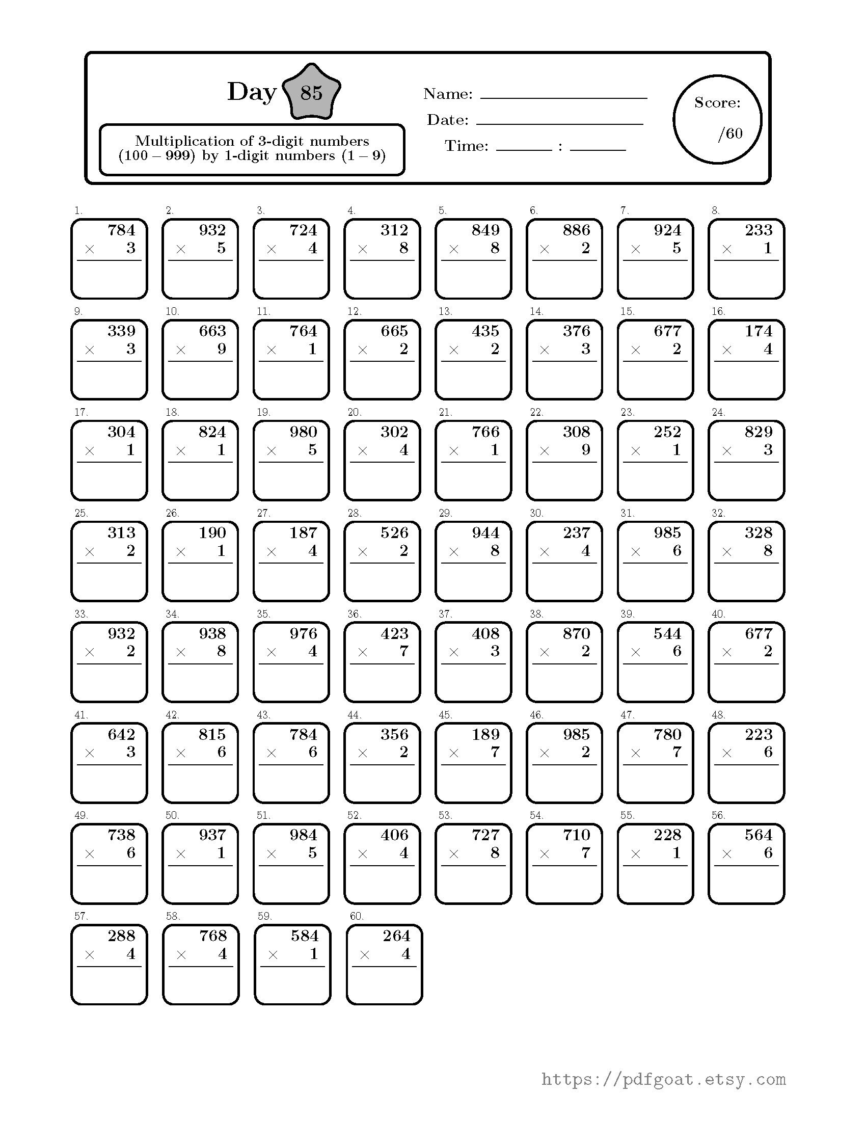 MULTIPLICATION Timed Tests (85 Days) With Answer Key - Learn ...