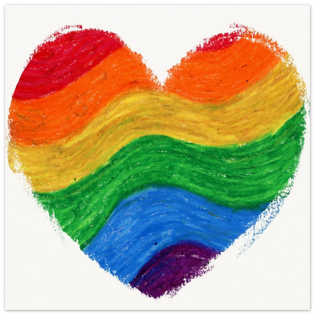 Rainbow Pride Flag Heart Drawn With Oil Pastels Open Edition Print on ...
