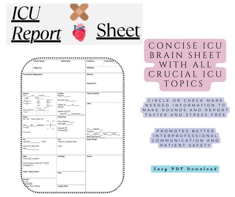ICU Nursing Report Sheet PDF - Etsy