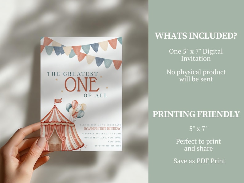 First Birthday Circus Invitation | the Greatest One Invite | Carnival ...
