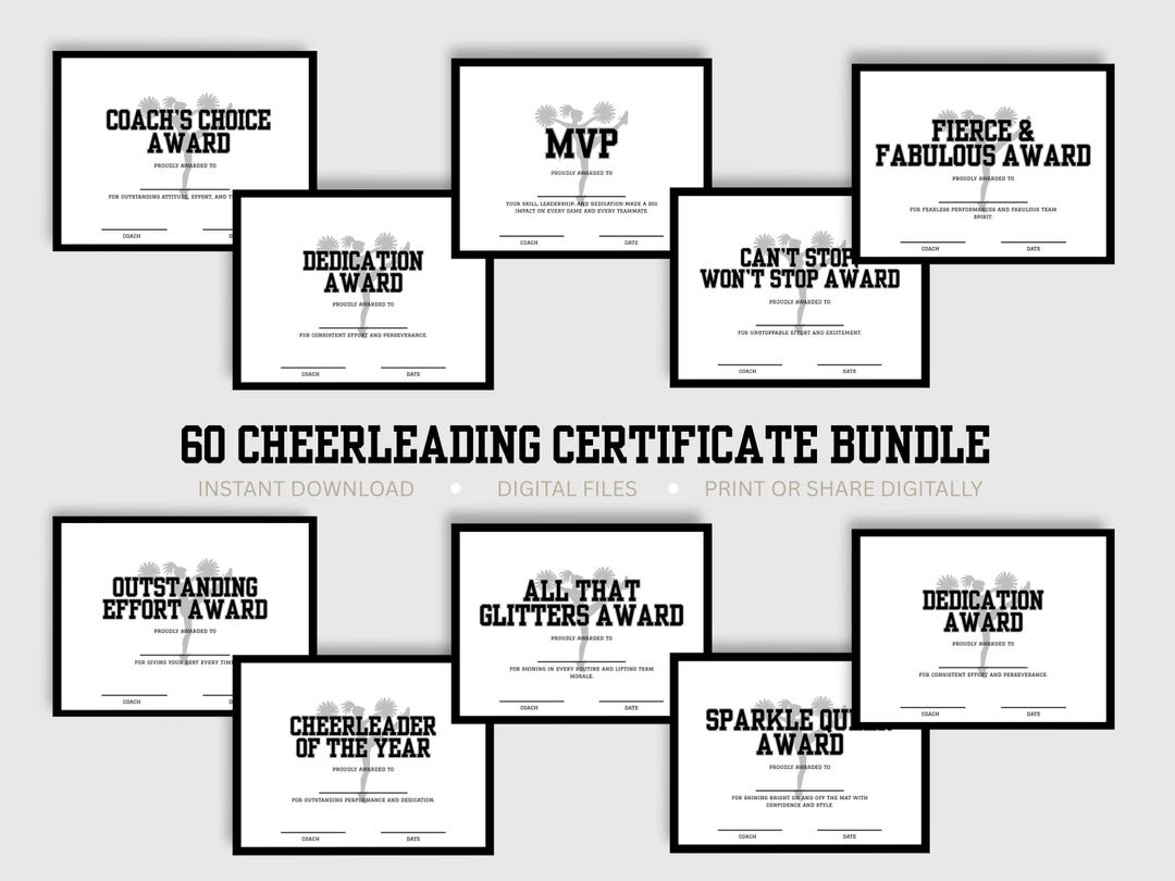 Cheerleading Award Certificates Printable Cheer Certificate Bundle ...