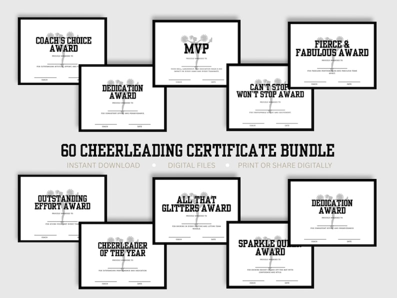 Cheerleading Award Certificates Printable Cheer Certificate Bundle ...