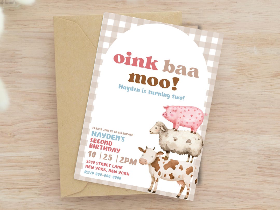 Oink Baa Moo Birthday Invitation Farm Animal Birthday Invitation ...