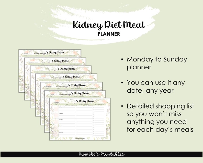 Kidney Diet Meal Planner,floral Design,kidney Disease Help,meals ...