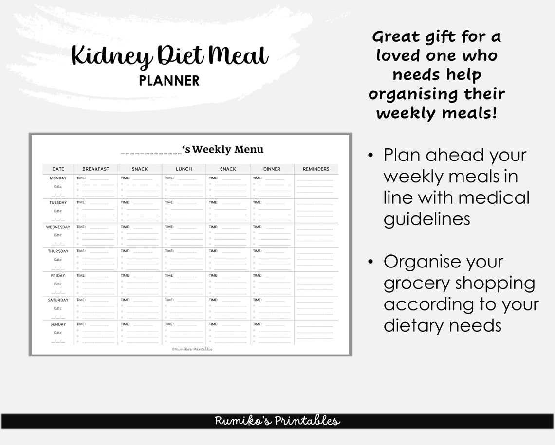 Kidney Diet Meal Planner (minimalist),kidney Disease Help,meals ...