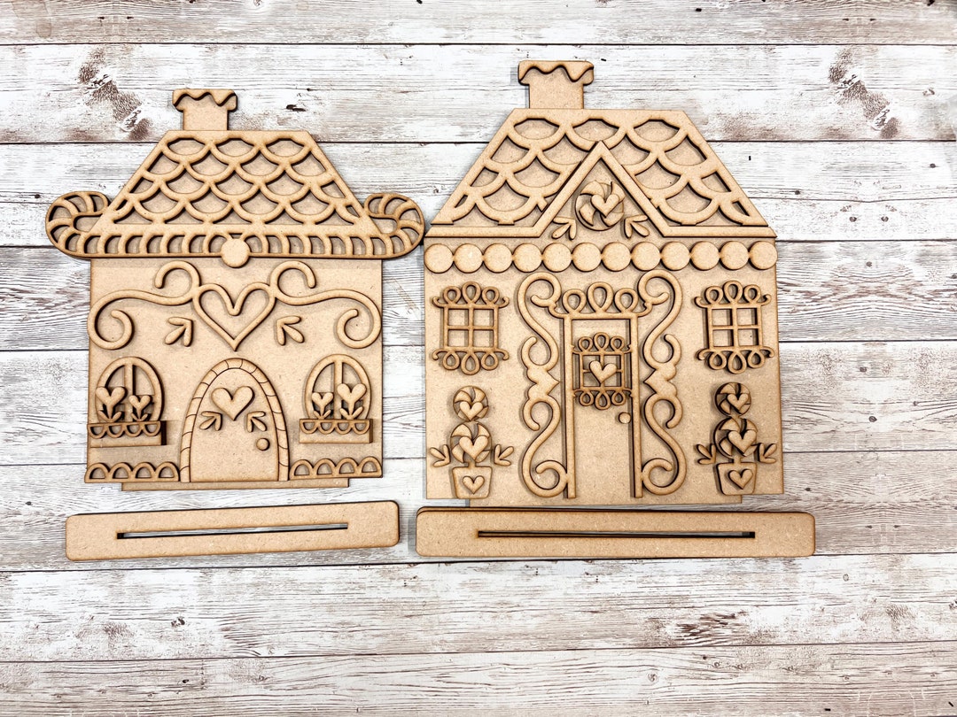 Gingerbread Houses, Gingerbread, Shelf Sitters, Unfinished, DIY, Laser ...