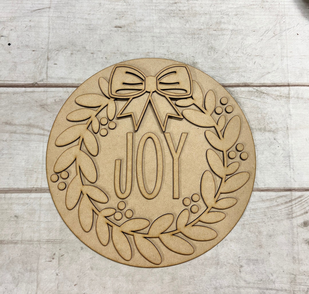 Joy Door Sign, Wreath, Craft Kit, Laser Cutouts, DIY Kit, Unfinished ...