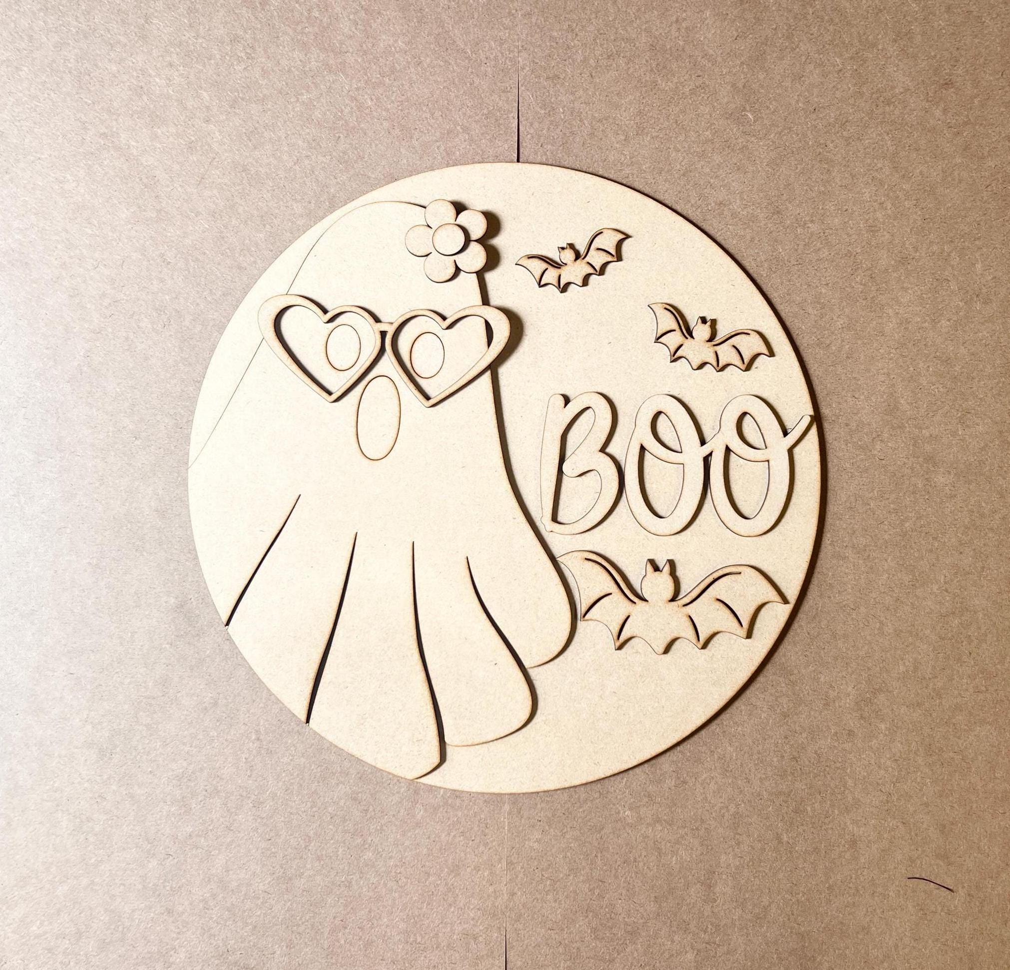 16" Boo Ghost Door Hanger, Ghost, Boo, Unfinished, DIY, Laser Cut ...