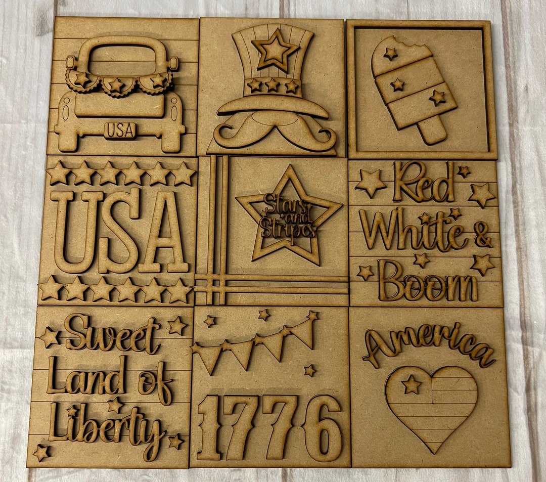 Interchangeable Farmhouse Ladder Signs, 4th of July Tiles, Laser Cut ...