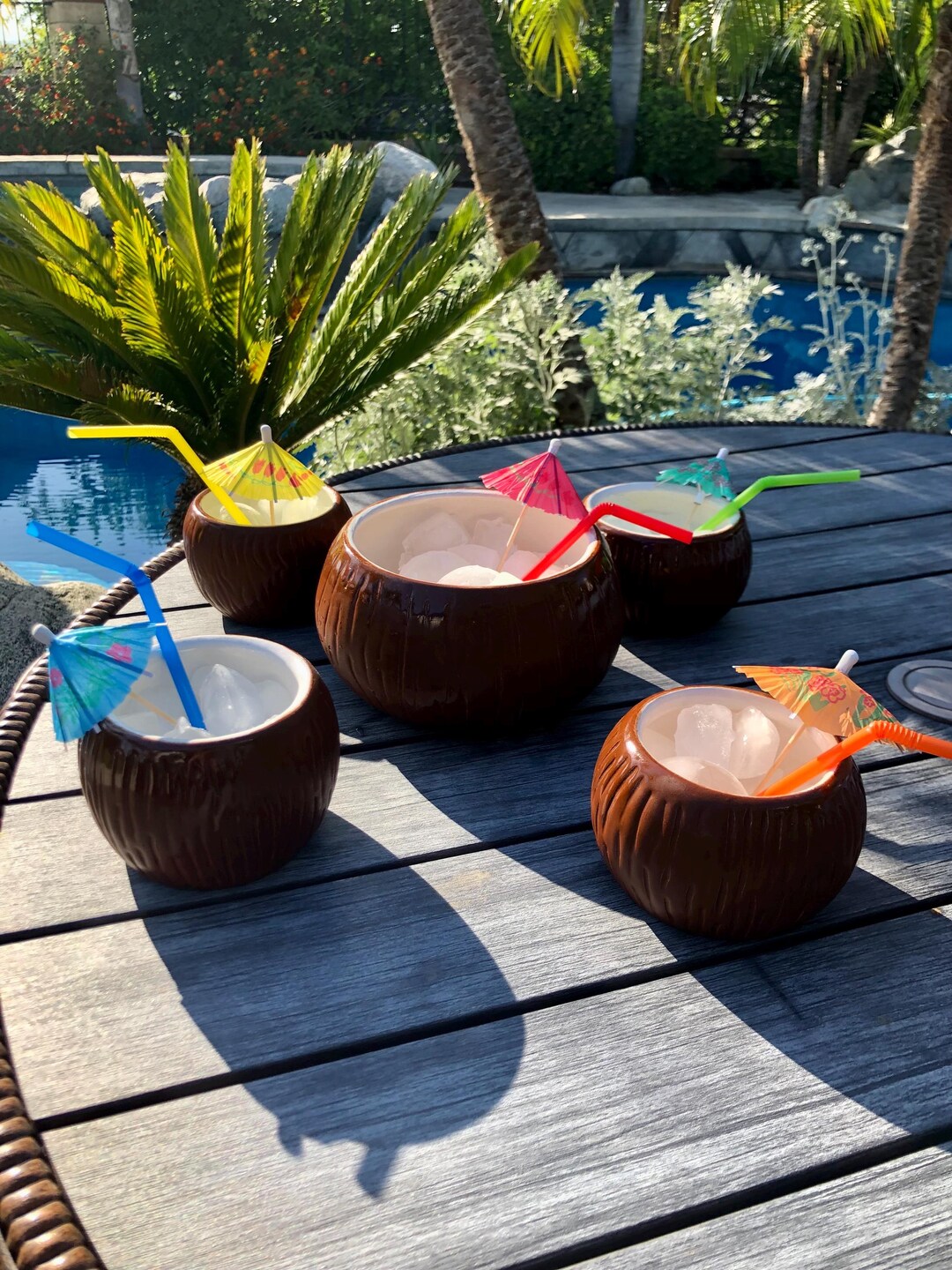 Handmade Ceramic Coconut Mug Set: Tiki Drinkware, 8oz Mugs & 30oz Bowl ...
