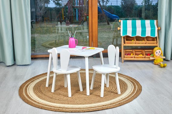 Wooden White Kids Table and Chair Set montessori Activity Table and Chair Set rabbit Wooden Chair for Kid wooden Toddler Table gift for Kid Etsy Canada