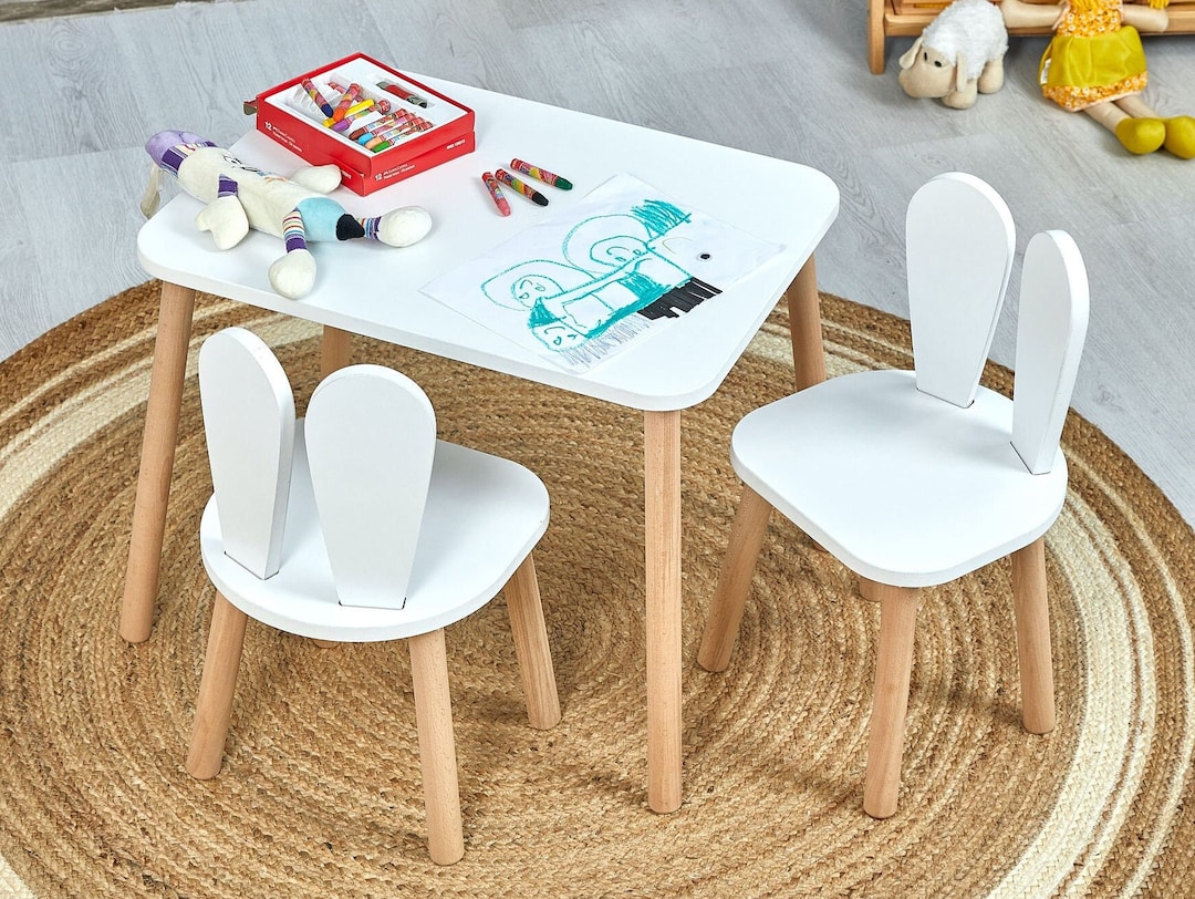 Wooden Montessori Kids Table and Chair Set-rabbit Chair-activity Table ...