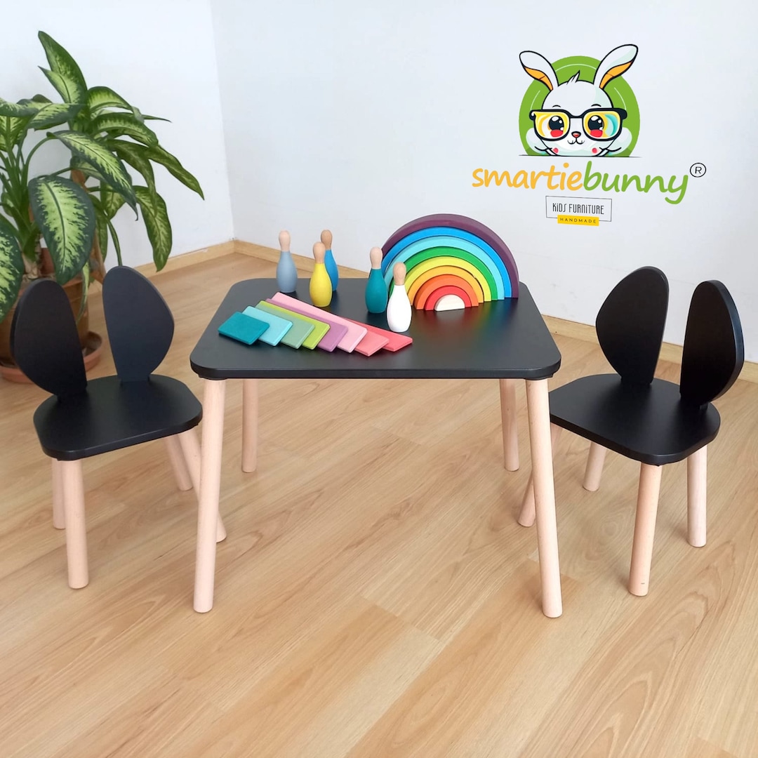 Montessori Table and Chair-black Wooden Kid Table and Chairs Set ...