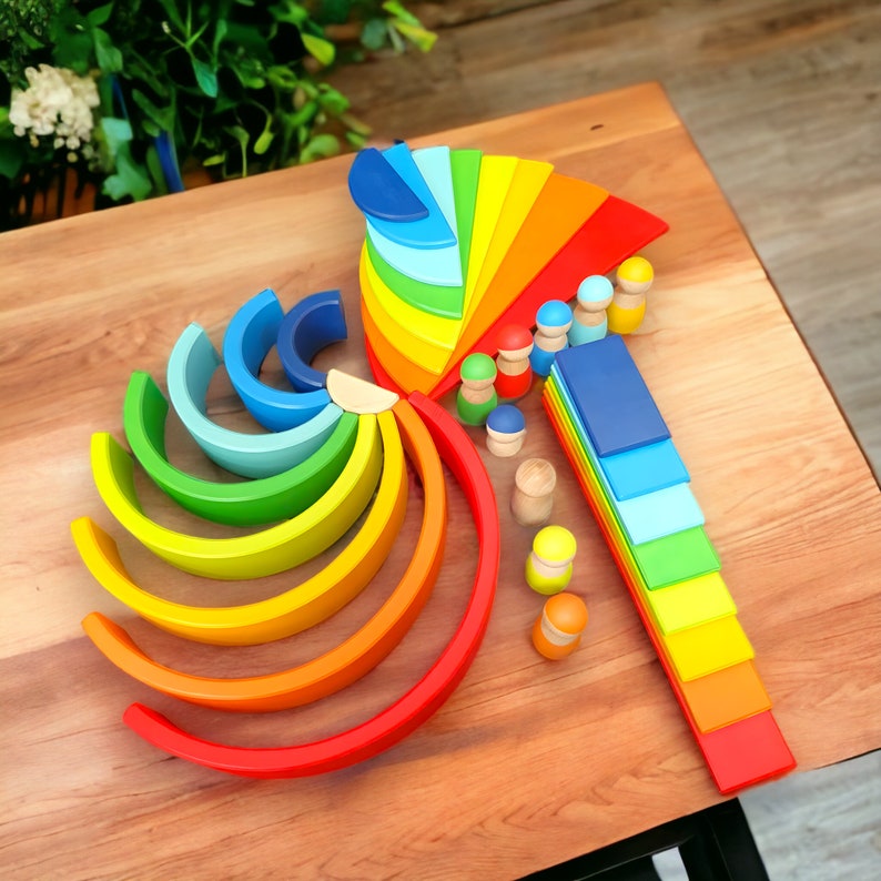 Wooden Stacking Toy-wooden Waldorf Rainbow Stacker Toy Set - Etsy