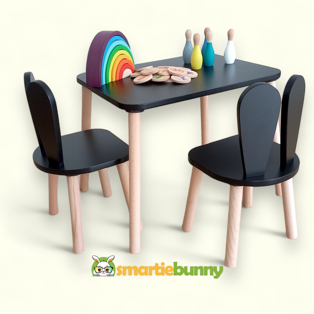 Montessori Wooden Kids Table and Chair Set - Hand Painted Small Kids ...