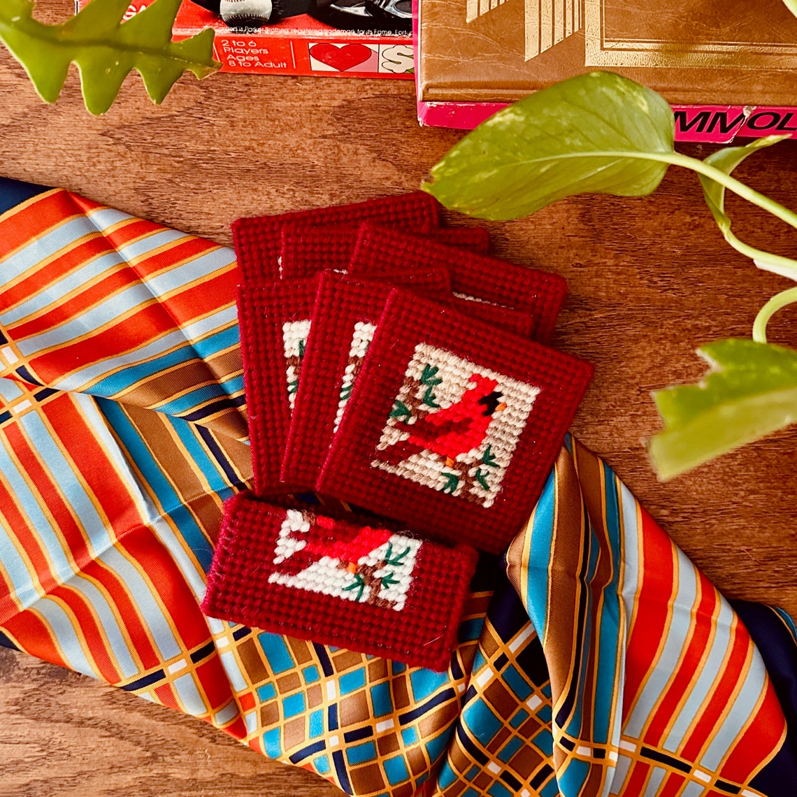 Red Cardinal Plastic Canvas Coasters - Etsy