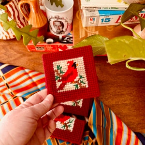 Red Cardinal Plastic Canvas Coasters - Etsy
