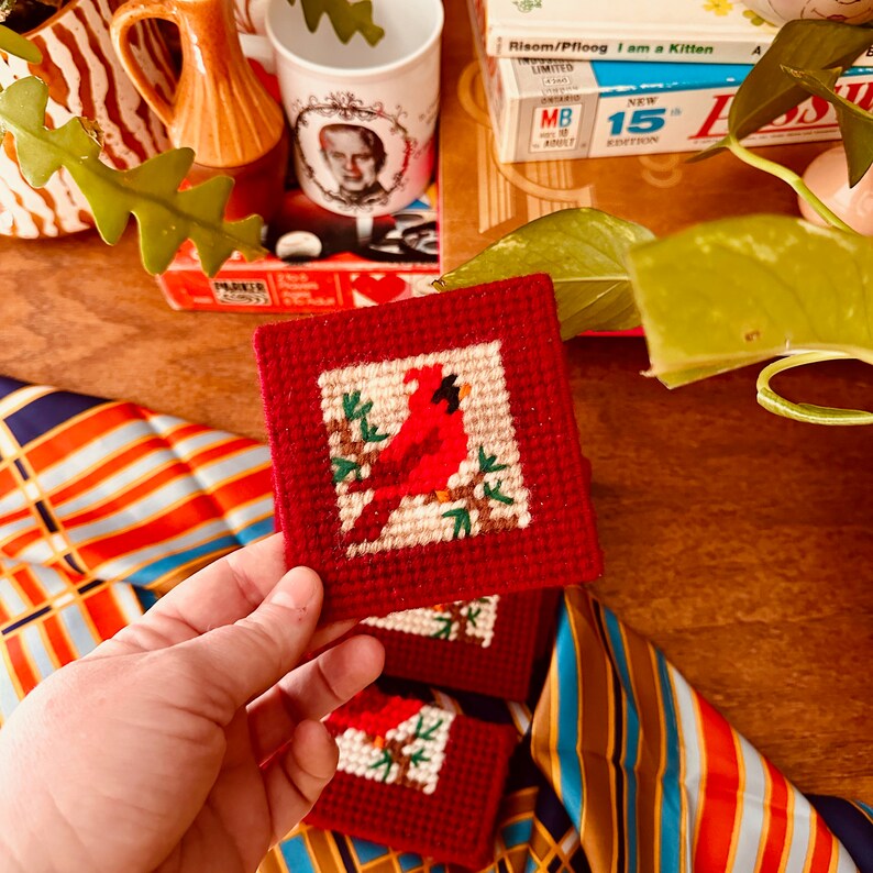 Red Cardinal Plastic Canvas Coasters - Etsy