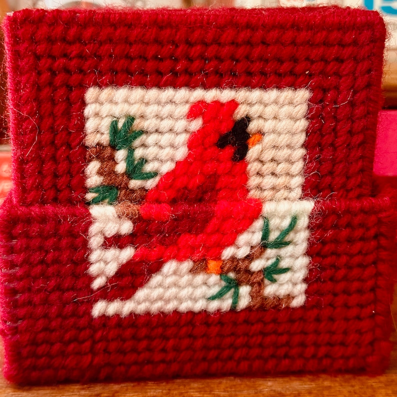 Red Cardinal Plastic Canvas Coasters - Etsy