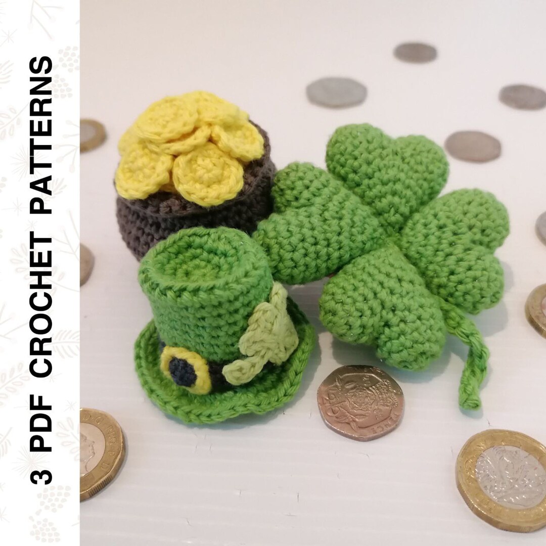 Crochet PATTERNS St Patricks Day: Leprechaun Hat, Pot of Gold, Four ...