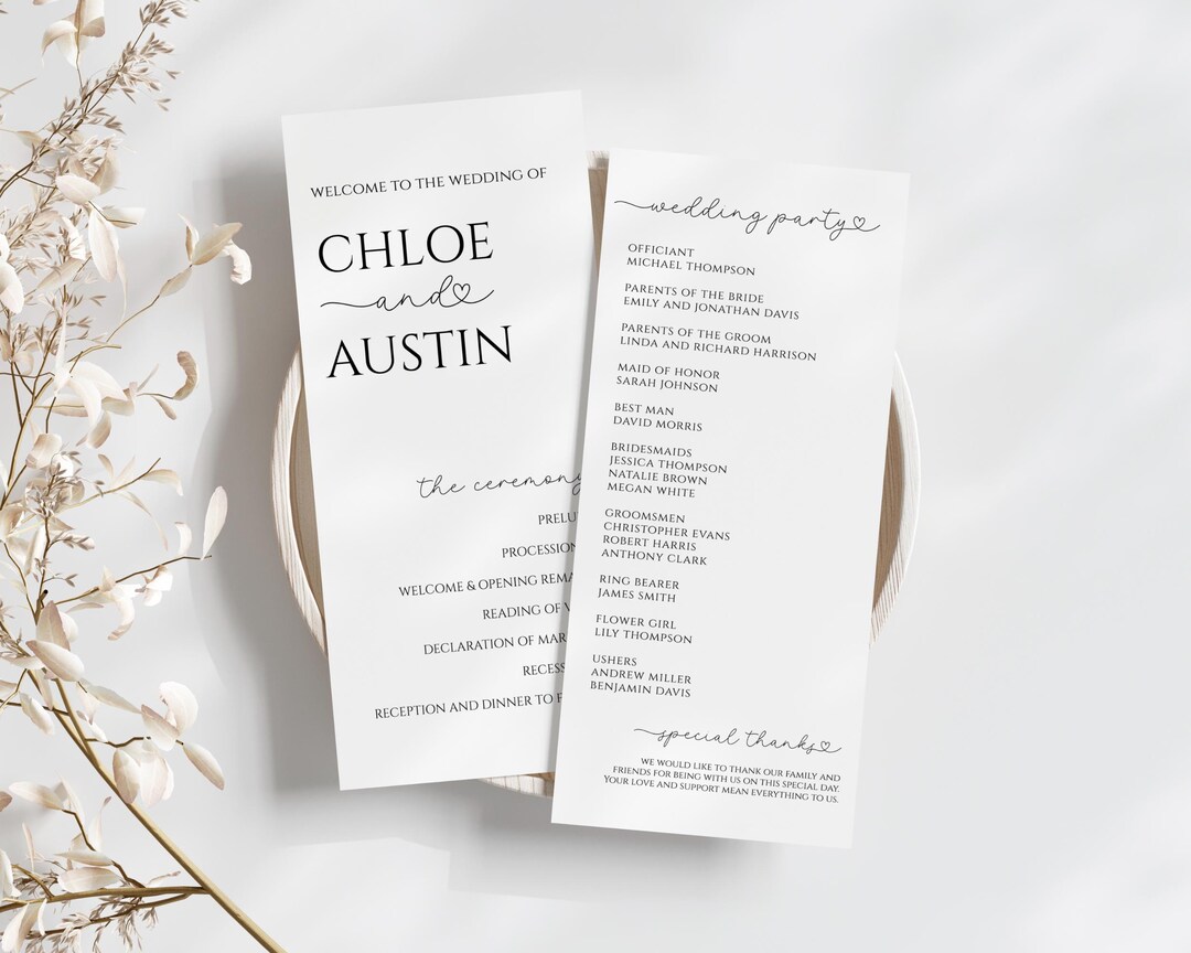Wedding Program Template, Modern Program Template, Minimalist Program ...