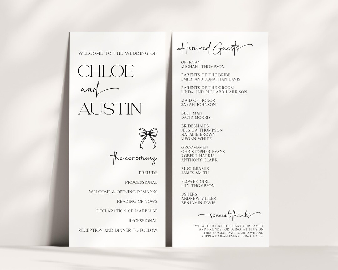 Wedding Program Template, Modern Program Template, Minimalist Program ...