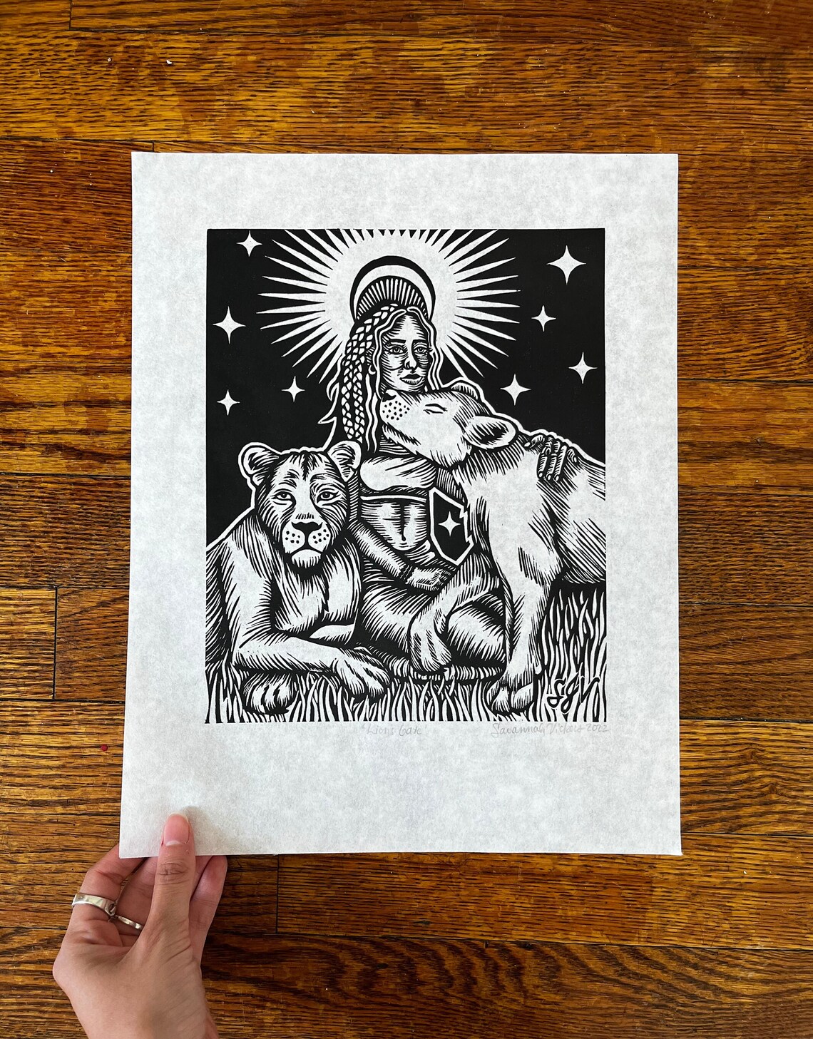 Lions Gaze Original Linocut Relief Print of Woman With Lionesses - Etsy