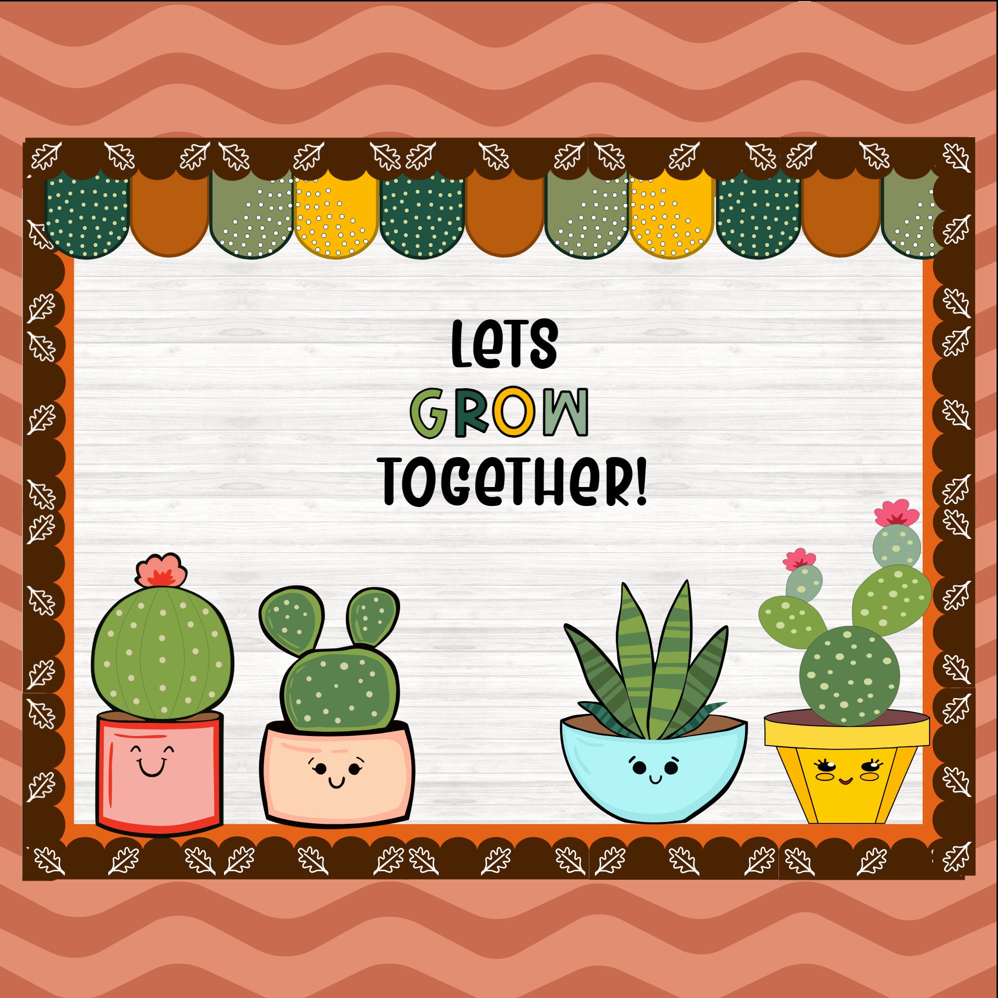 Cactus Grow Together Bulletin Board Kit, Plants Succulents, Editable ...