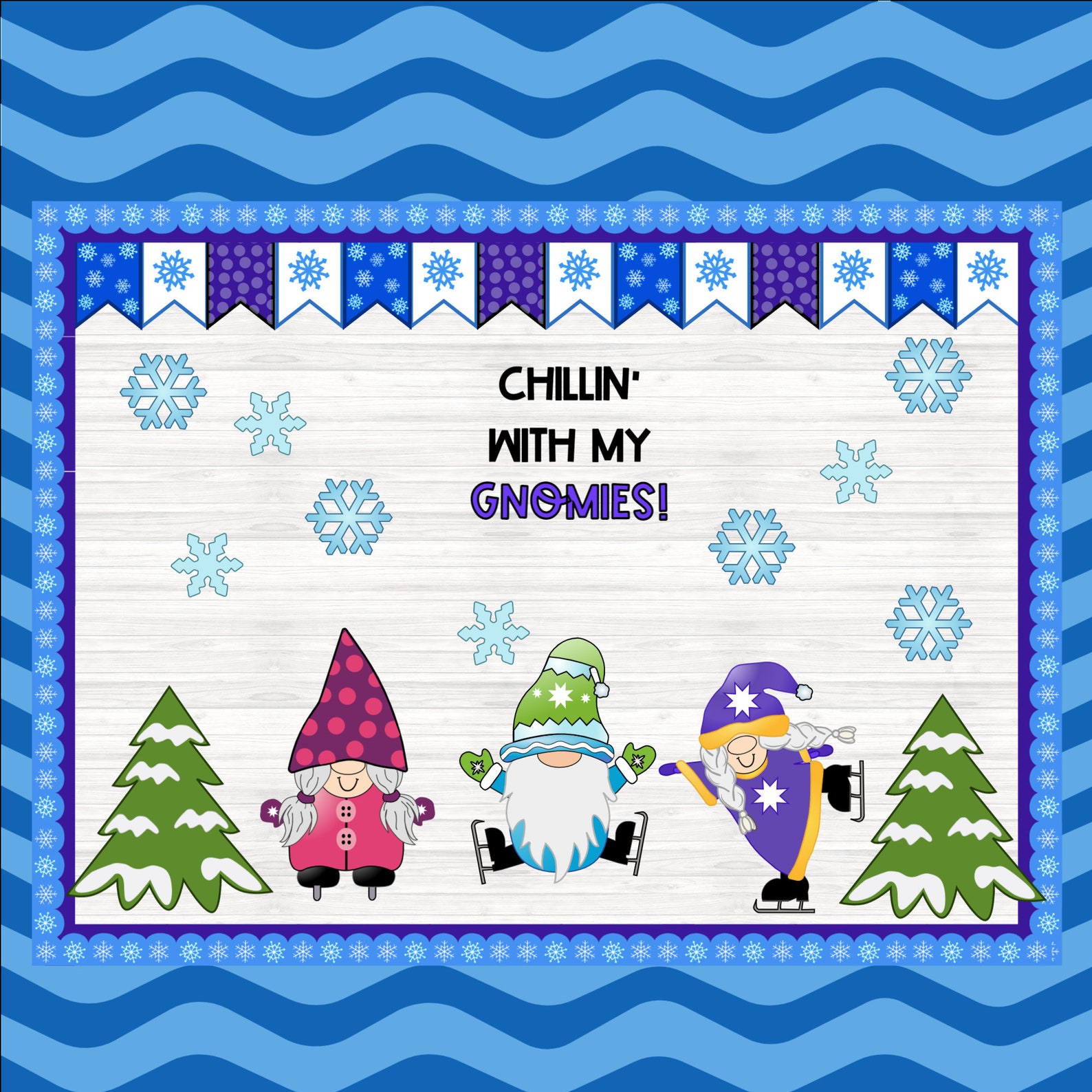 New Year, Skating Gnomes Bulletin Board Kit - Etsy
